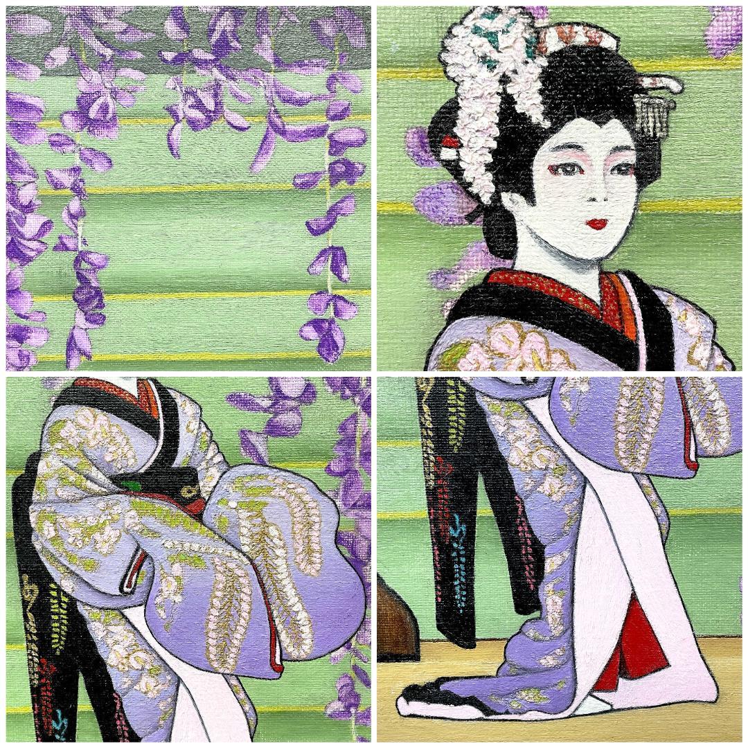 真作保証 多美子『藤娘』肉筆 日本画 美人画 画寸h44.5×w51.5cm