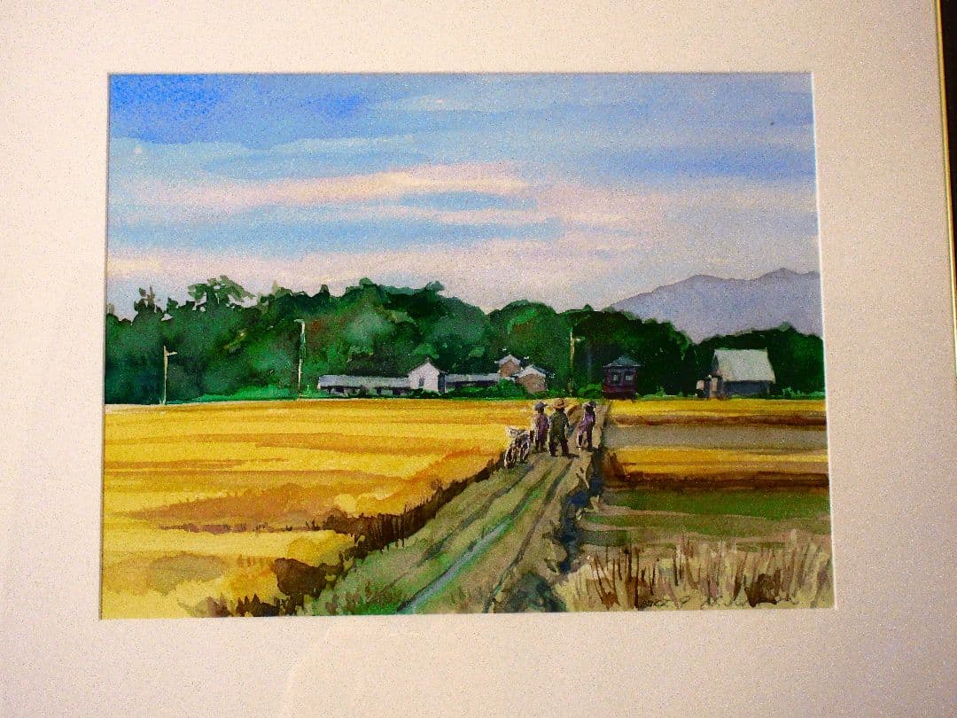 田園風景 水彩画 額装済み F6サイズ 原画