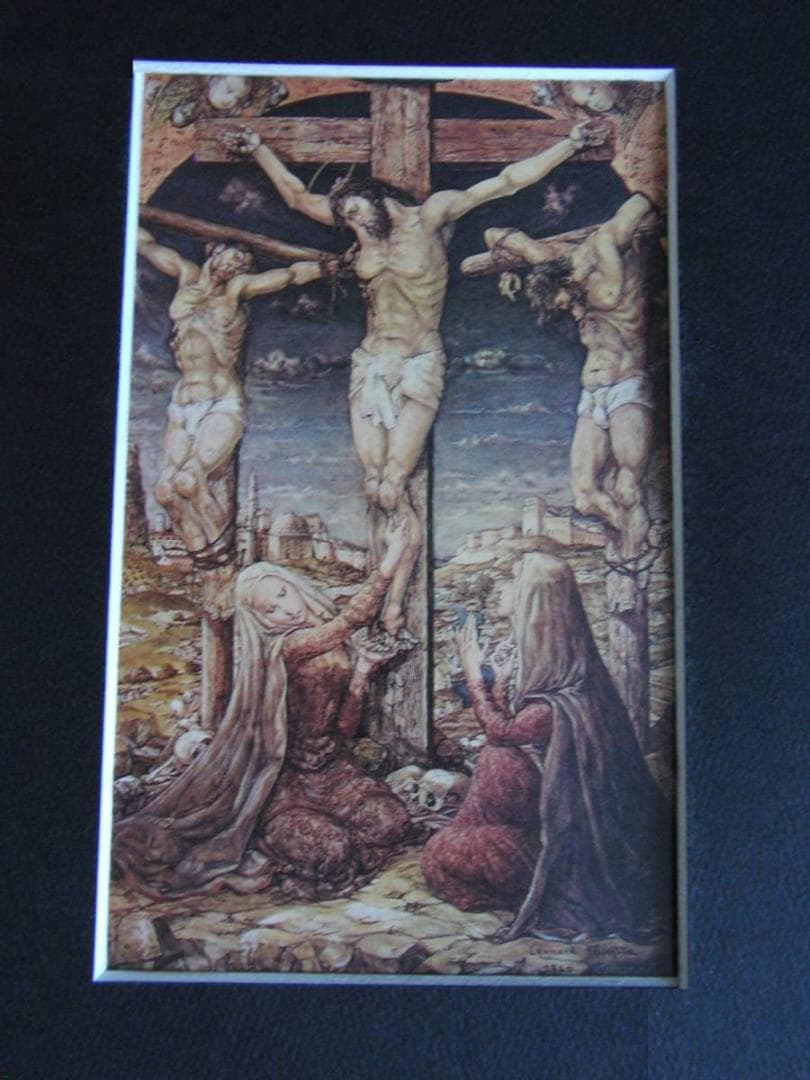 藤田嗣治、「Crucifixion」、希少画集の額装画、人気作品