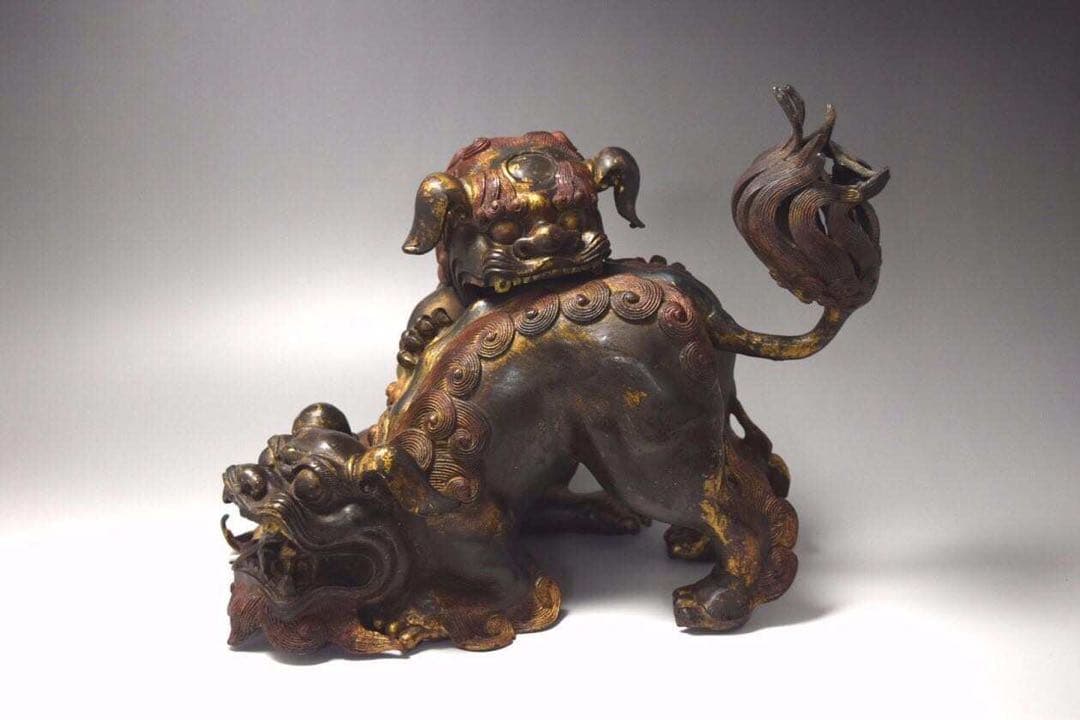 鍍金古銅獅子香爐　美術品　骨董品　金属製　工芸品　香炉