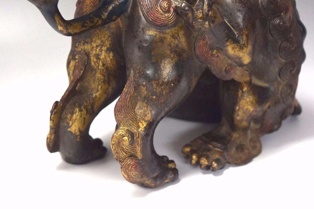 鍍金古銅獅子香爐　美術品　骨董品　金属製　工芸品　香炉