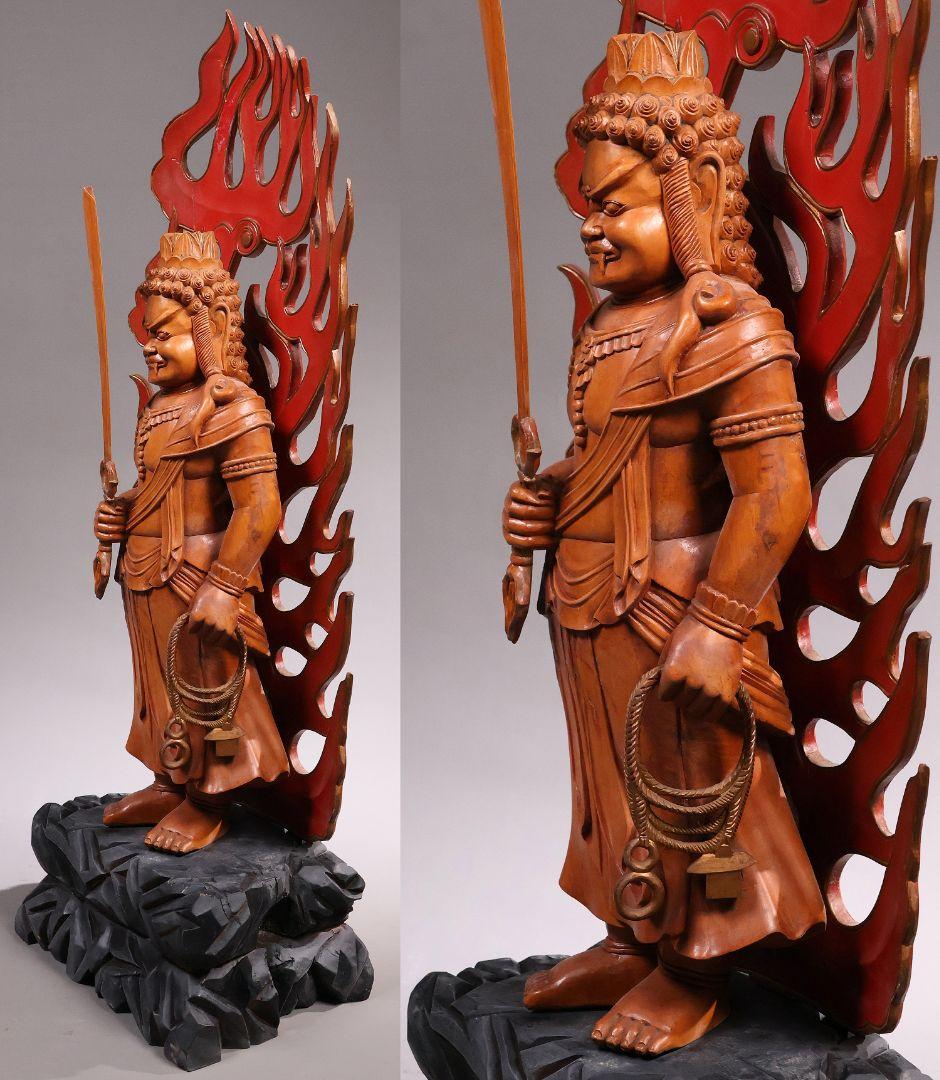 【MA827】仏教美術 木造 不動明王立像 全高68cm 仏像 彫刻 木彫 寺院