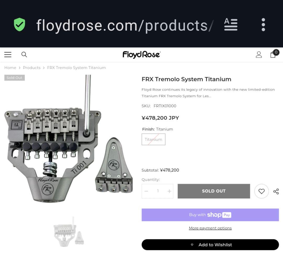 Ti004 フロイドローズFLOYD ROSE FRX トレモロTITANIUM