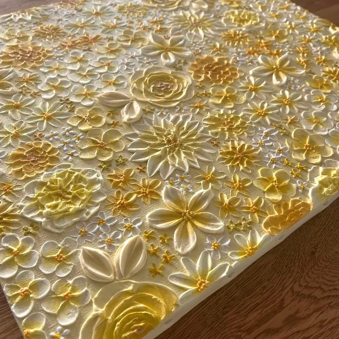 フラワーアート 黄色 黄色の絵 黄色絵画 花柄　花の絵 イエロー yellow