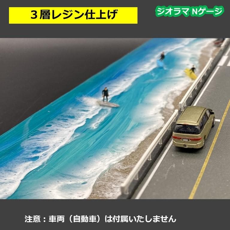 【江ノ電ジオラマ】七里ヶ浜（サーファー３体付き）Nゲージ　海レジン