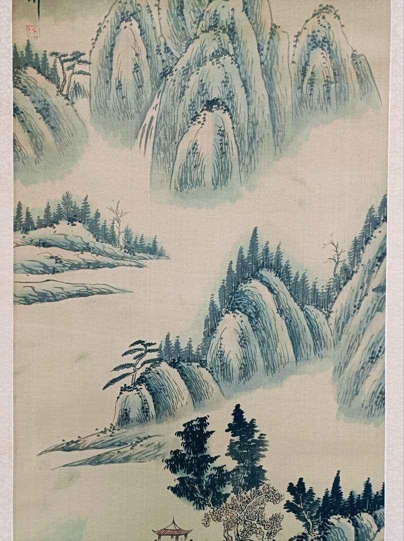美品 軸 開運 縁起物 おもてなし 絵 龍脈 山水 滝 中国 五行 風水 美術