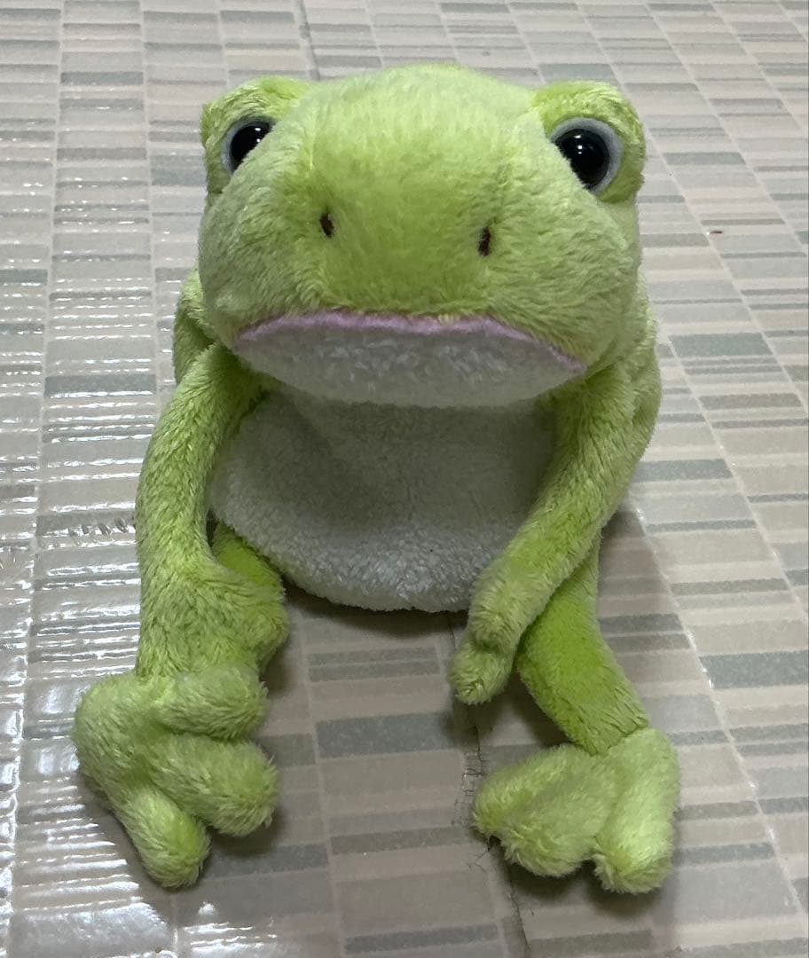 【生産終了品】モンスイユ　カエルのボーノ　ぬいぐるみ　初期　旧タイプ　黄緑色