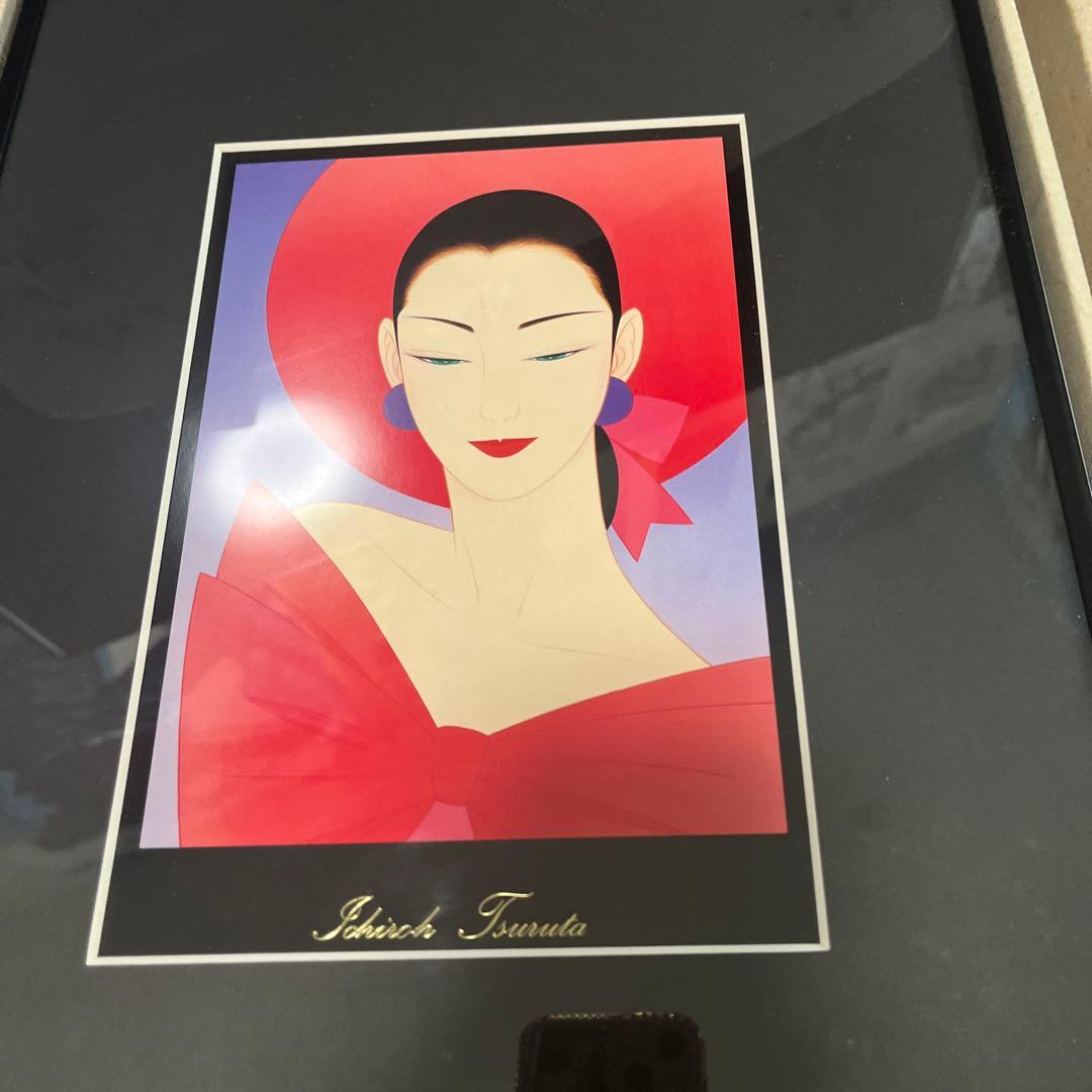 希少品　鶴田一郎　美人画　絵画　日本女性　年代物　保管品　複製画　1954年
