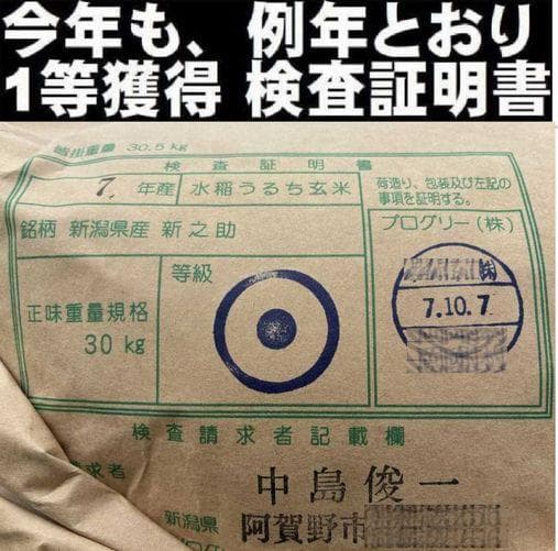 【無洗米】令和７年産　新潟　新之助　白米5kg×２個★農家直送★色彩選別済01