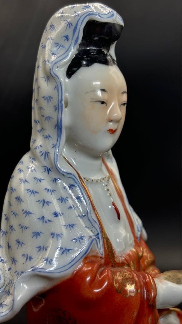 004 中国美術 色絵陶人形 高さ25cm 置物 オブジェ 古董品 觀音像