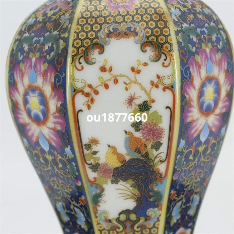 琺瑯彩花鳥八方梅瓶 景徳鎮 陶磁器 装飾品 現代工芸品 美術品 置物
