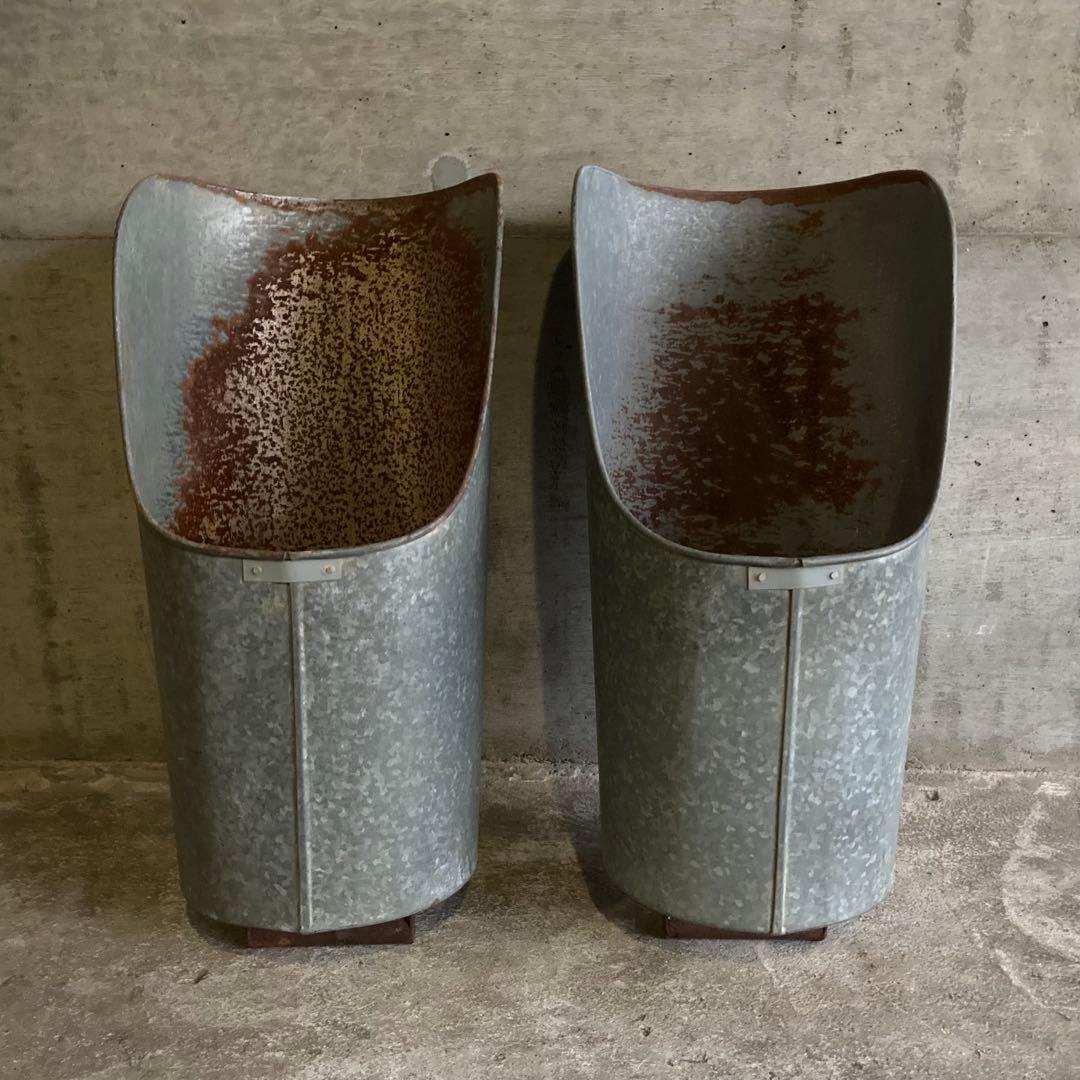 バケツ スコップ 穀物 藁 ブリキ 金属 2点 農具 古道具 シャビー レトロ