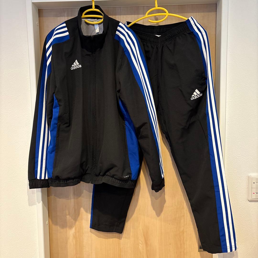 極美品 adidas ウィンドブレーカー上下セットアップ ブラック/ブルー M
