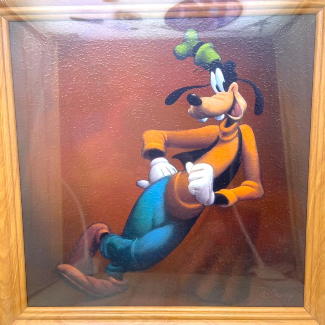 新品★グーフィー Goofy 油絵風 額縁 絵 絵画 木製 シック★ディズニー
