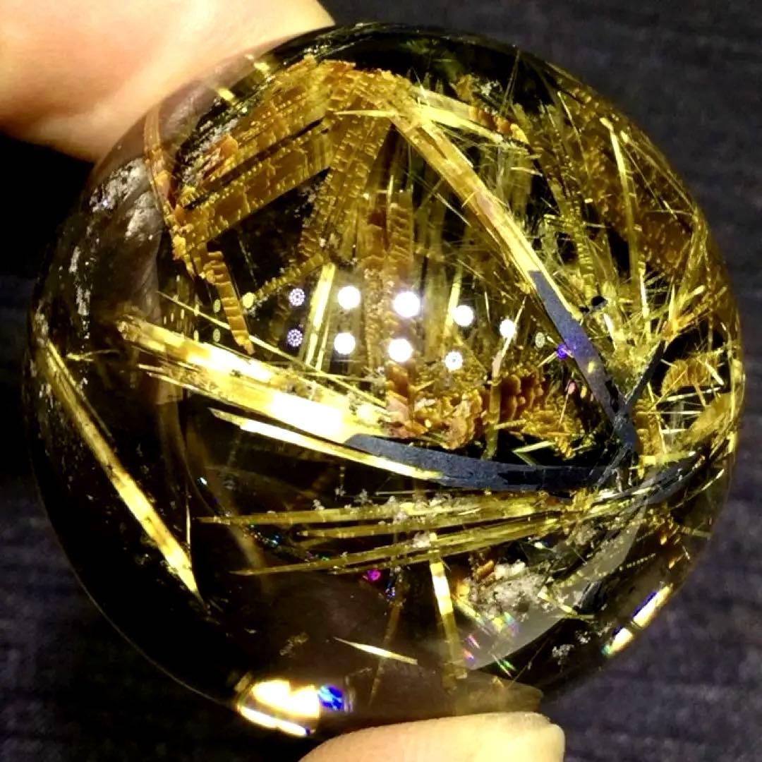 超絶綺麗✨40mm ゴールドタイチンルチルクォーツ　丸玉　スフィア　金針水晶