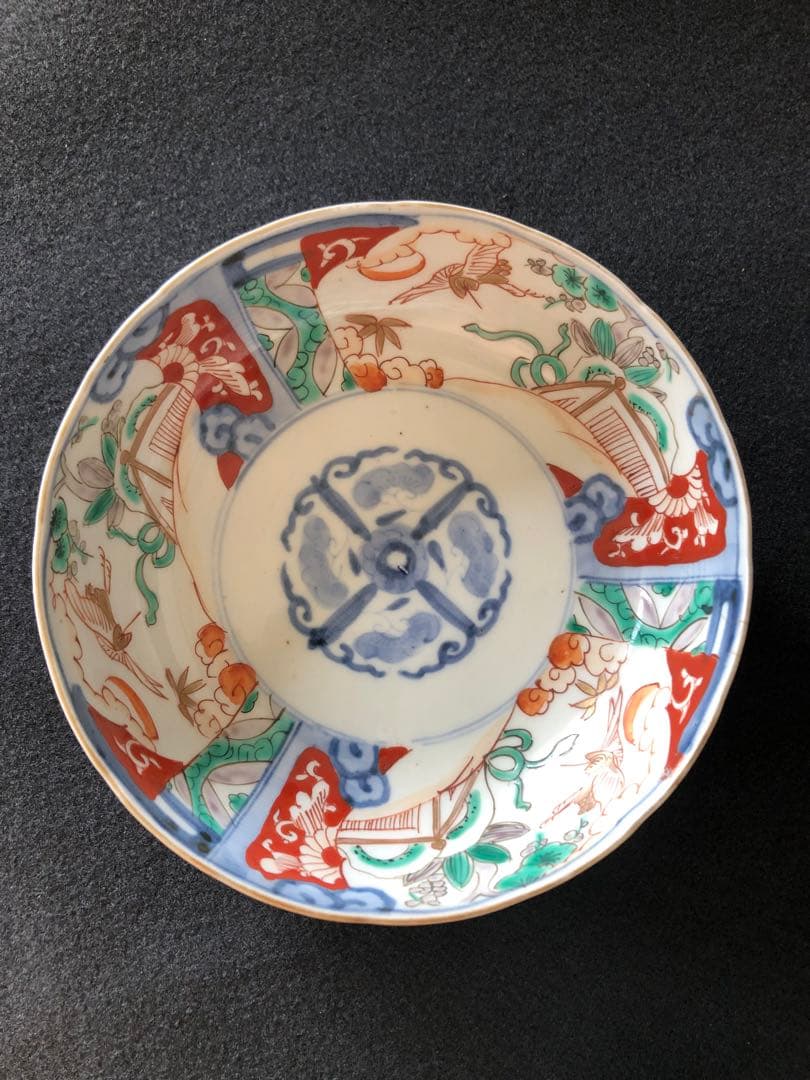 古伊万里　金彩色絵　花草雲鶴文中鉢10客セット　直径約17.5cm