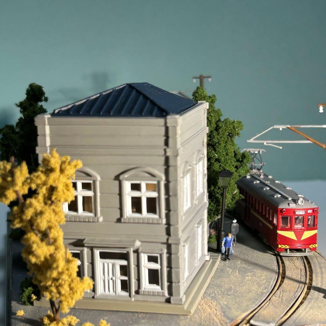 函館市電末広町界隈　市電の走る街　 鉄道ジオラマ　Nゲージ 展示台