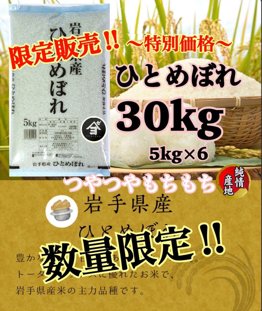 米　特別限定価格！白米【令和7年産岩手県産ひとめぼれ30kg】 (5kg×6)
