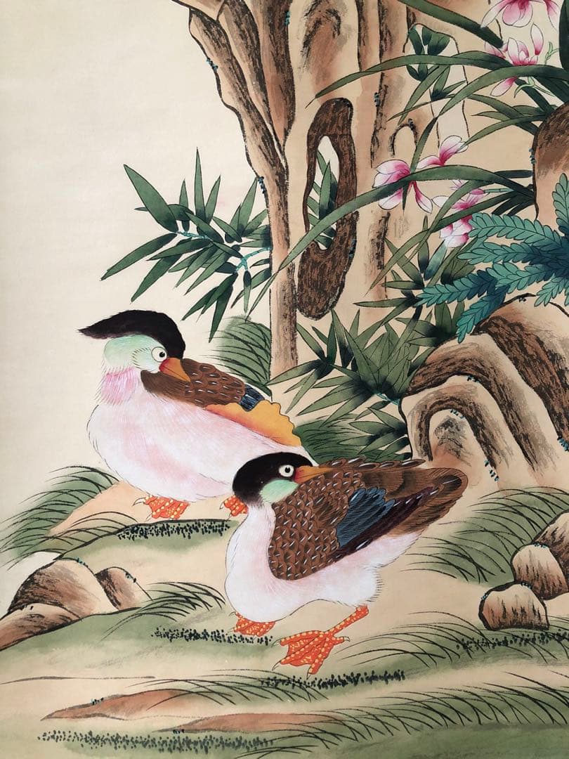 唐寅 花鳥図 掛け軸 四尺 手描き 中国美術 絵画 書画 花鳥 インテリア