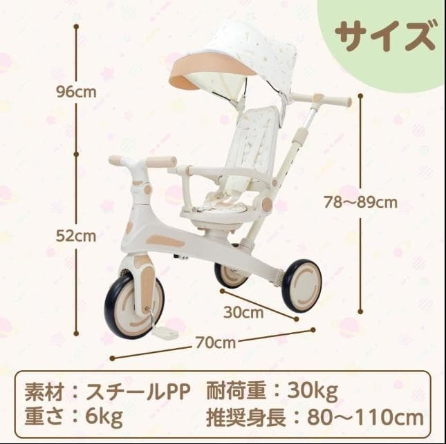 三輪車 手押し棒付き3歳 4歳 5歳 子供用三輪車 7in1 キッズバイク